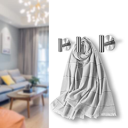 Adhesive Towel Hooks Heavy Duty Wall Hooks Stainless Steel Waterproof Shower Towel Hooks, Coat Hooks for Hanging Clothes, Door Hooks Adhesive Hooks for Bathroom- 2 Pack, Silver