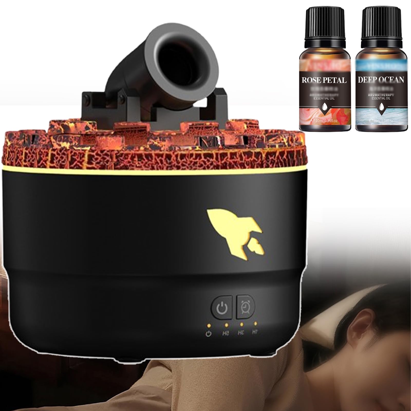 Cannon Blast Aroma Humidifier, Cannon Humidifier, Yellow Cane Humidifier, Creative Turret Colorful Crack Aroma Humidifier, Small Home Desktop Humidifier, Humidifier Quiet Flame Diffuser (Black)
