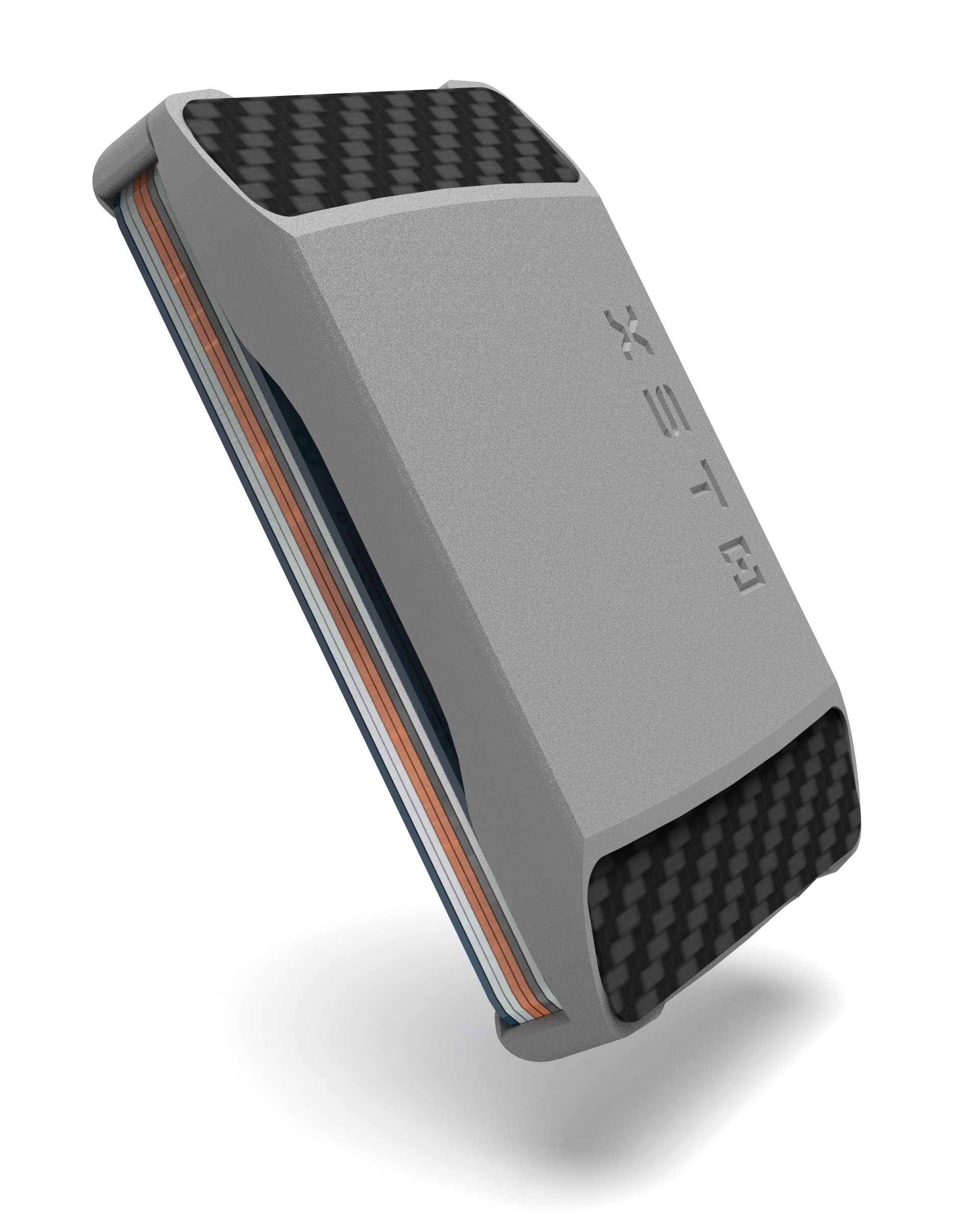 AKEENI XSTO Wallet Carbon Fiber Bundle - Metal Minimalist Full Function, US Made for Men and Women, Aluminum and Carbon Fiber with RFID Blocking (8 Card, Rhino Gray)