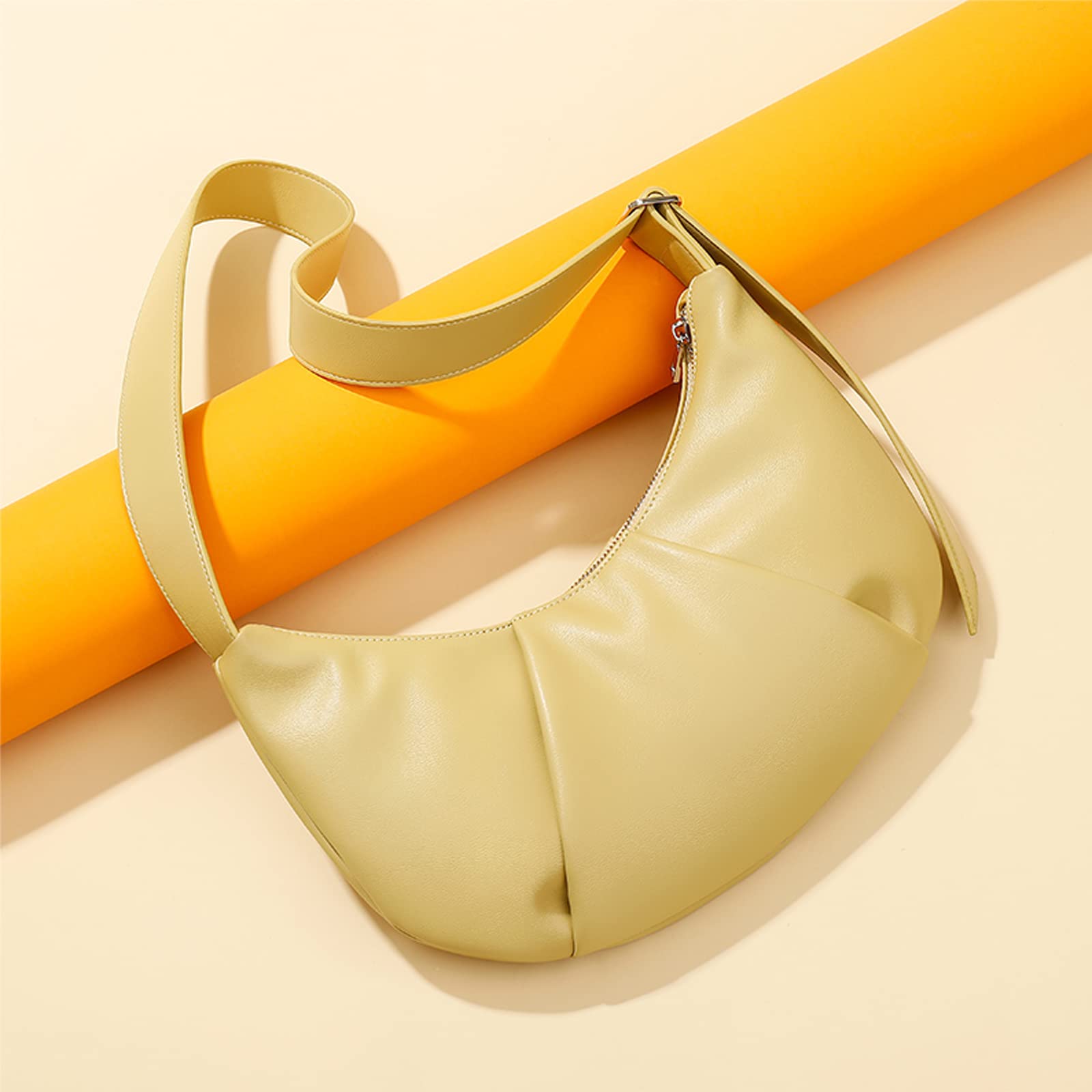 NVKIC Women's Crossbody Handbags Small Cute Retro PU Leather Wide Strap Shoulder Bags Soft Chic Dumpling Everday Purses for Women Yellow
