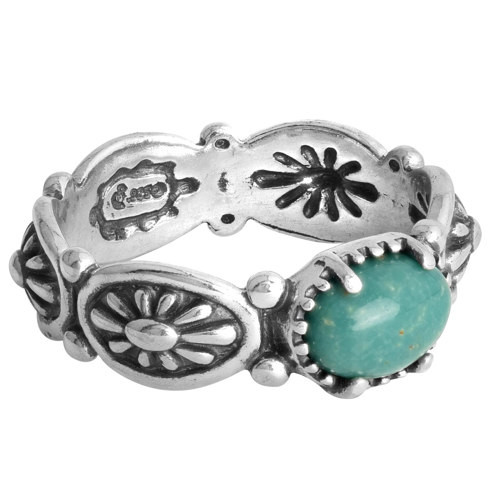 American West Sterling Silver Women's Ring Green Turquoise Gemstone Concha Design Size 8