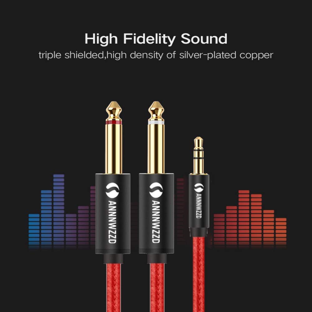 ANNNWZZD 1/8 to 1/4 Stereo Cable, 1/4 to 3.5mm 1/8 TRS Y Splitter Audio Cord Compatible with Phone, PC, Computer Sound Card 10ft/3m