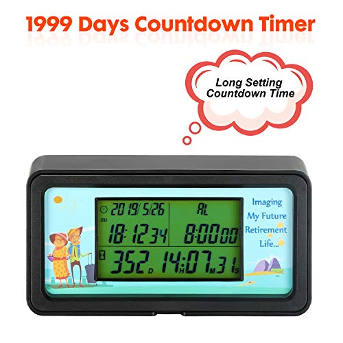 Searon Countdown to Retirement 1,999 Days Count UP with Alarm Clock, Display Current Time & Date, Ending Time & Date and Countdown Time Simultaneously