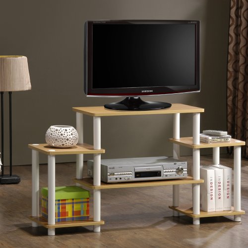 Furinno Turn-N-Tube No Tools Entertainment TV Stands, Beech/White, Square Corner