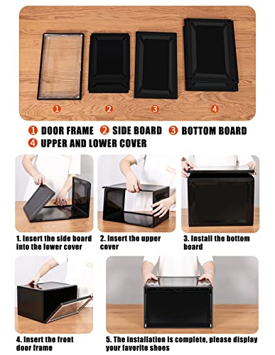 BYFU 4 Pack Shoe Box Side Open, Plastic Stackable Shoe Storage Organizer Shoe Container Sneaker Box for Men Women Shoe (Transparent)