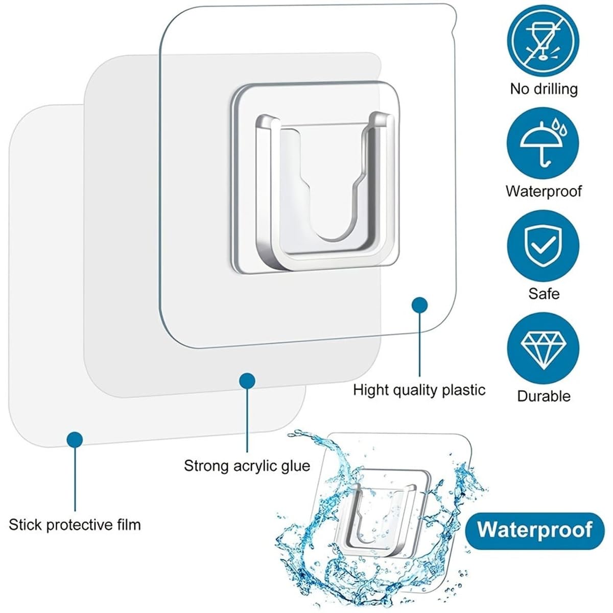 ANYSENT Transparent Double Sided Adhesive Wall Hooks,No Damage Wall Hooks,Nail Free Self Adhesive Hooks for Bathroom Kitchen Office Hanging (10 Set)