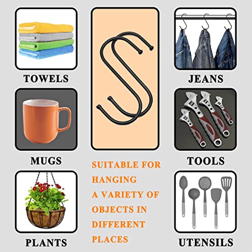 BYFU 40 Pack Black S Hook Hanging, Heavy Duty S Shaped Hooks for Utensils Clothes Bags Towels Plants (Medium)