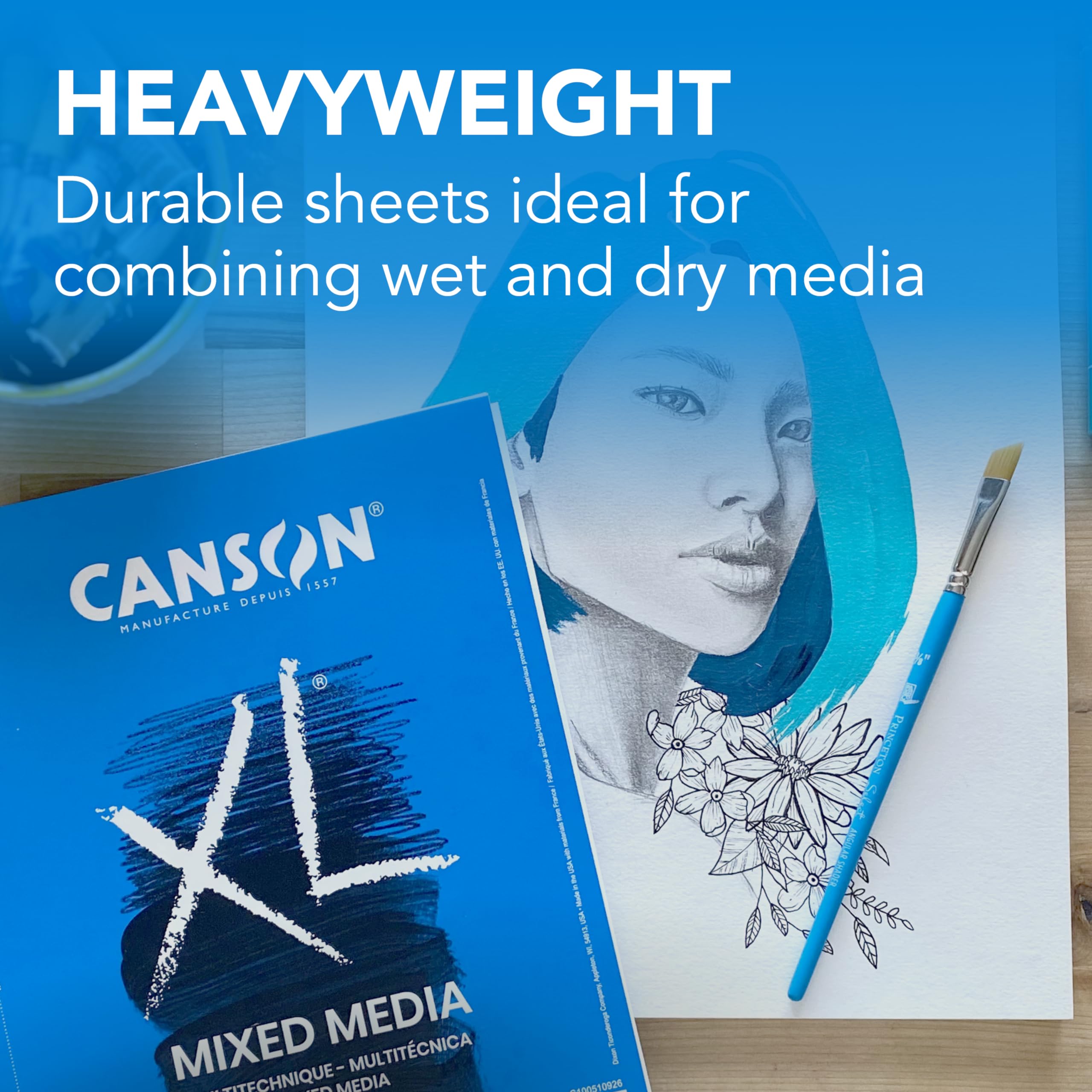 Canson XL Series Mixed Media Pad, Side Wire, 7x10 inches, 60 Sheets โ Heavyweight Art Paper for Watercolor, Gouache, Marker, Painting, Drawing, Sketching
