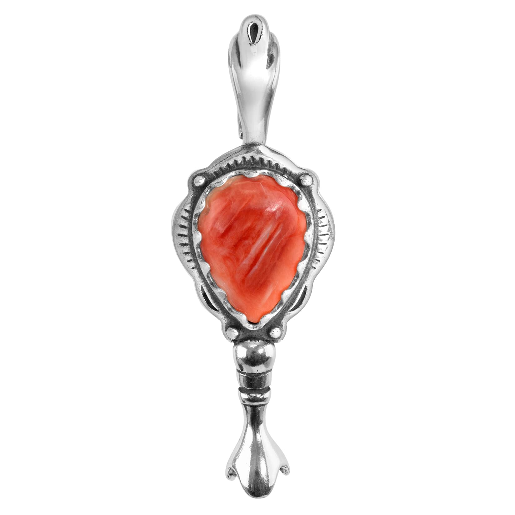 American West Sterling Silver Women's Pendant Enhancer Orange Spiny Gemstone Squash Blossom Design