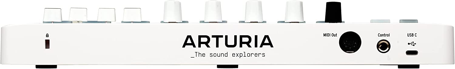 Arturia MiniLab 3 MIDI Keyboard Controller Bundle with Samson Headphones SR350 Over Ear, USB Cable & Polishing Cloth - 25 Key MIDI Keyboard for Recording Studio Equipment, Software Included (WHITE)