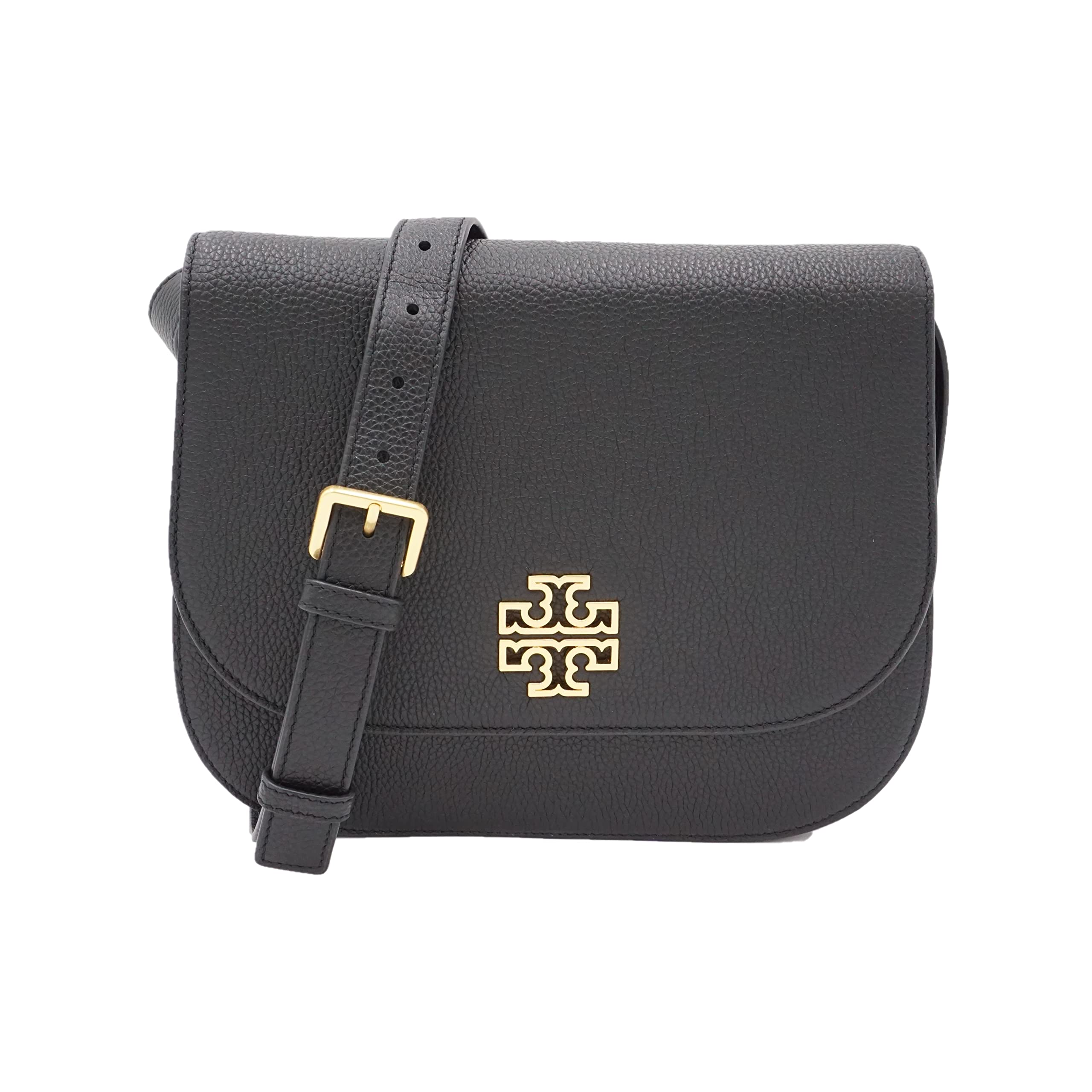 Tory Burch 86838 Black Leather With Gold Hardware Adjustable Strap Women's Britten Saddle Bag