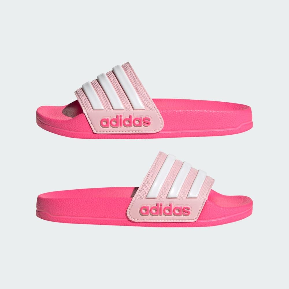 adidas Adilette Shower Slide Sandal, Clear Pink/White/Lucid Pink, 2 US Unisex Little Kid