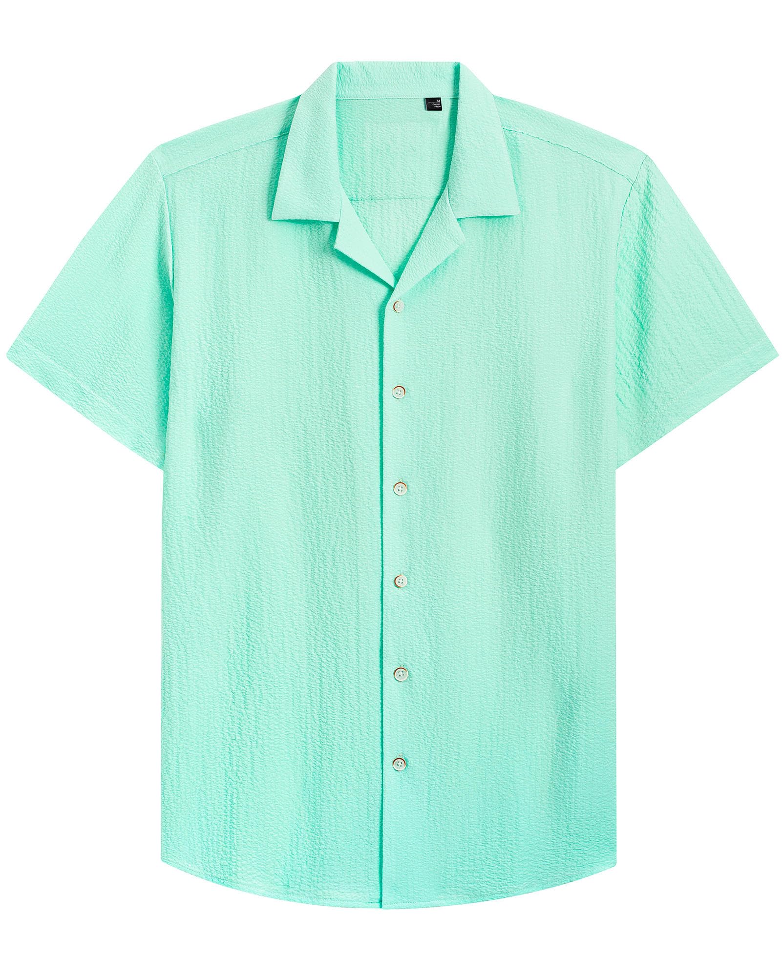 Alimens & Gentle Men's Seersucker Hawaiian Shirts Casual Short Sleeve Button Down Shirt for Men Summer Beach Shirt(Mint Green, Large)