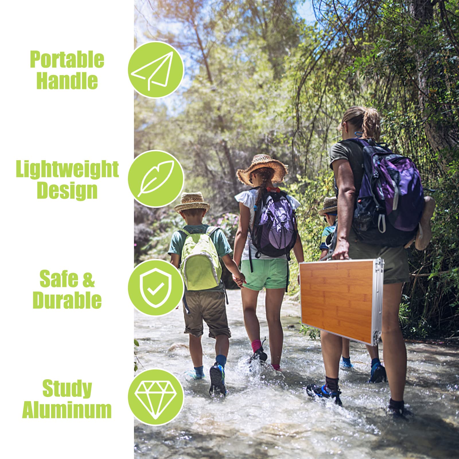AO LI GEI Folding Camping Table,Portable Picnic Table Foldable Lightweight Outdoor Aluminum Legs,3 Fold Beach Table Carrying Handle for Party Picnic Beach Camping Home Office Cooking Beach