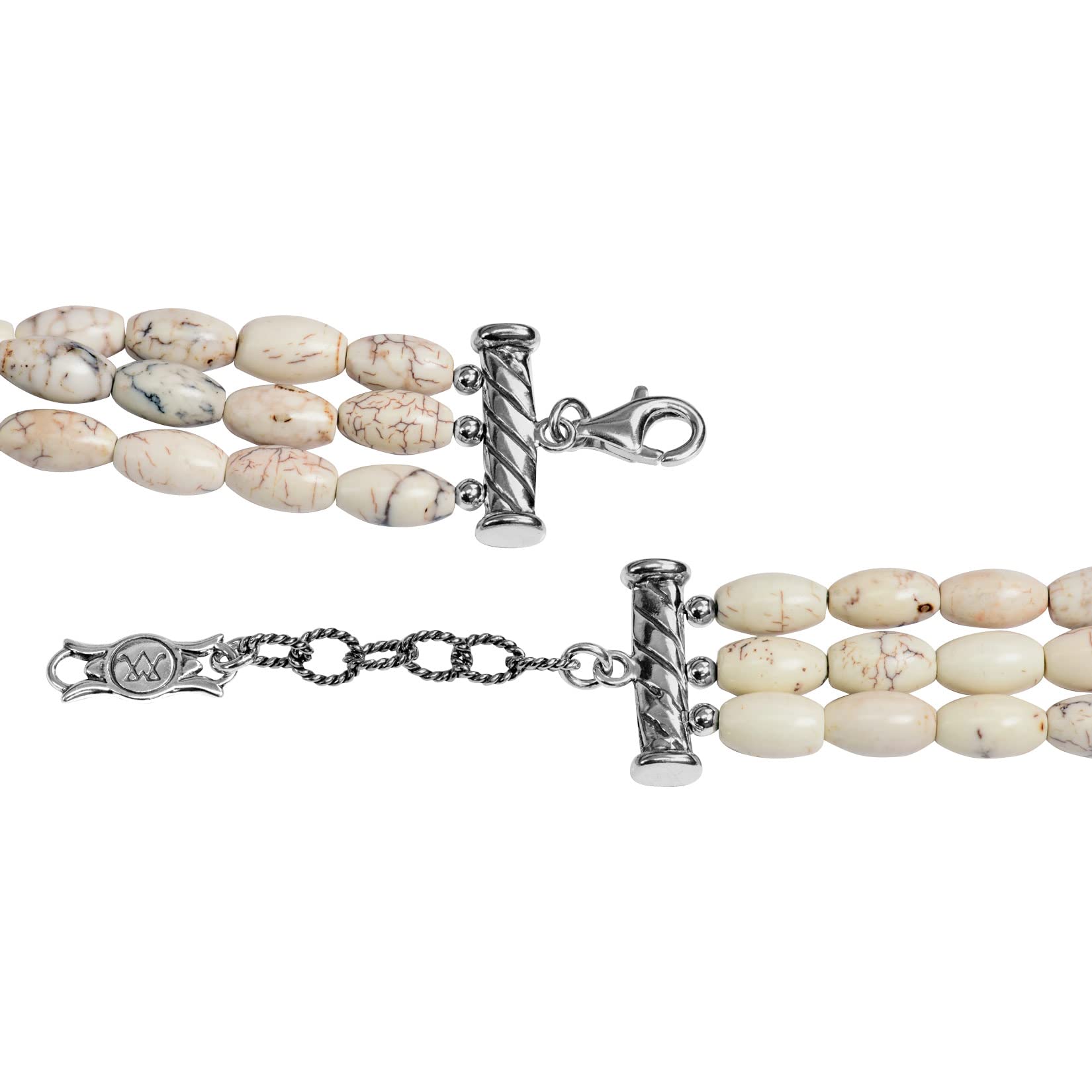 American West Sterling Silver Women's Strand Necklace Blue Turquoise & Crème Magnesite Gemstone Beaded 15 to 18 Inch
