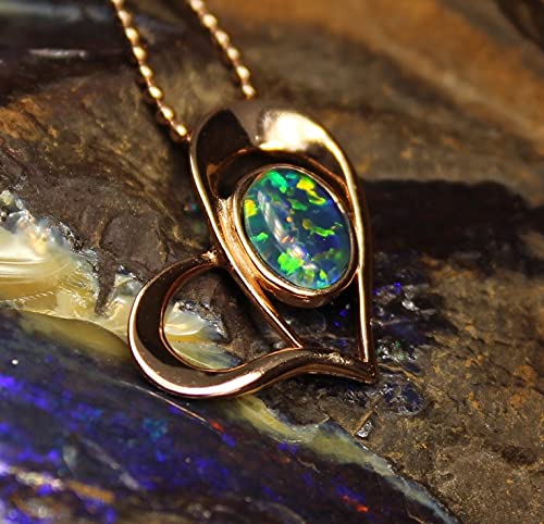 Alcheri Fire Opal Heart Necklace Natural Opal Multicolor Triplet Sterling Silver Necklace for Women | Christmas Gift, 18"