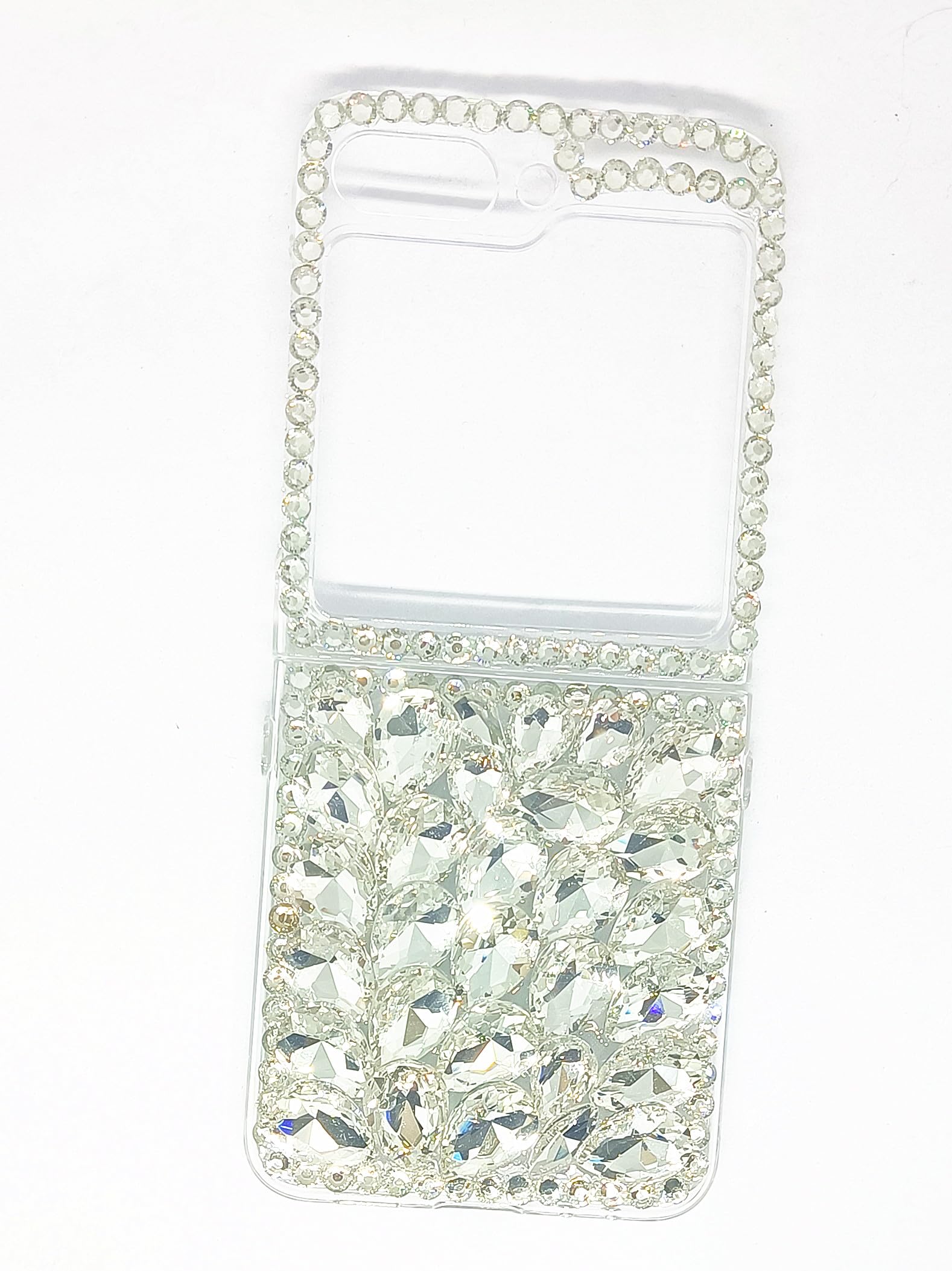Aikukiki Case for Galaxy Z Flip 5,Galaxy Z Flip 5 5G Case,3D Handmade Sparkle Stunning Stones Crystal Diamond Bling Glitter Phone Case for Samsung Galaxy Z Flip 5 5G (2023) (Full White)