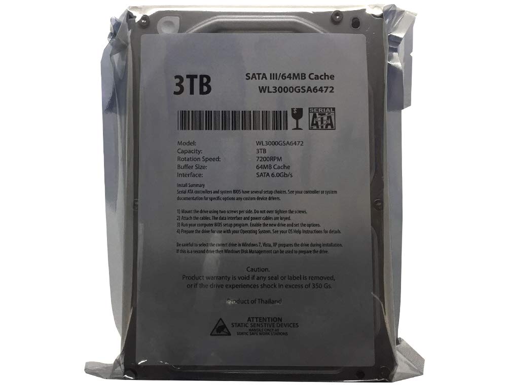 WL 3TB 7200RPM 64MB Cache SATA III 6.0Gb/s 3.5" Internal Desktop Hard Drive (For RAID, NAS, DVR, Desktop PC) w/1 Year Warranty