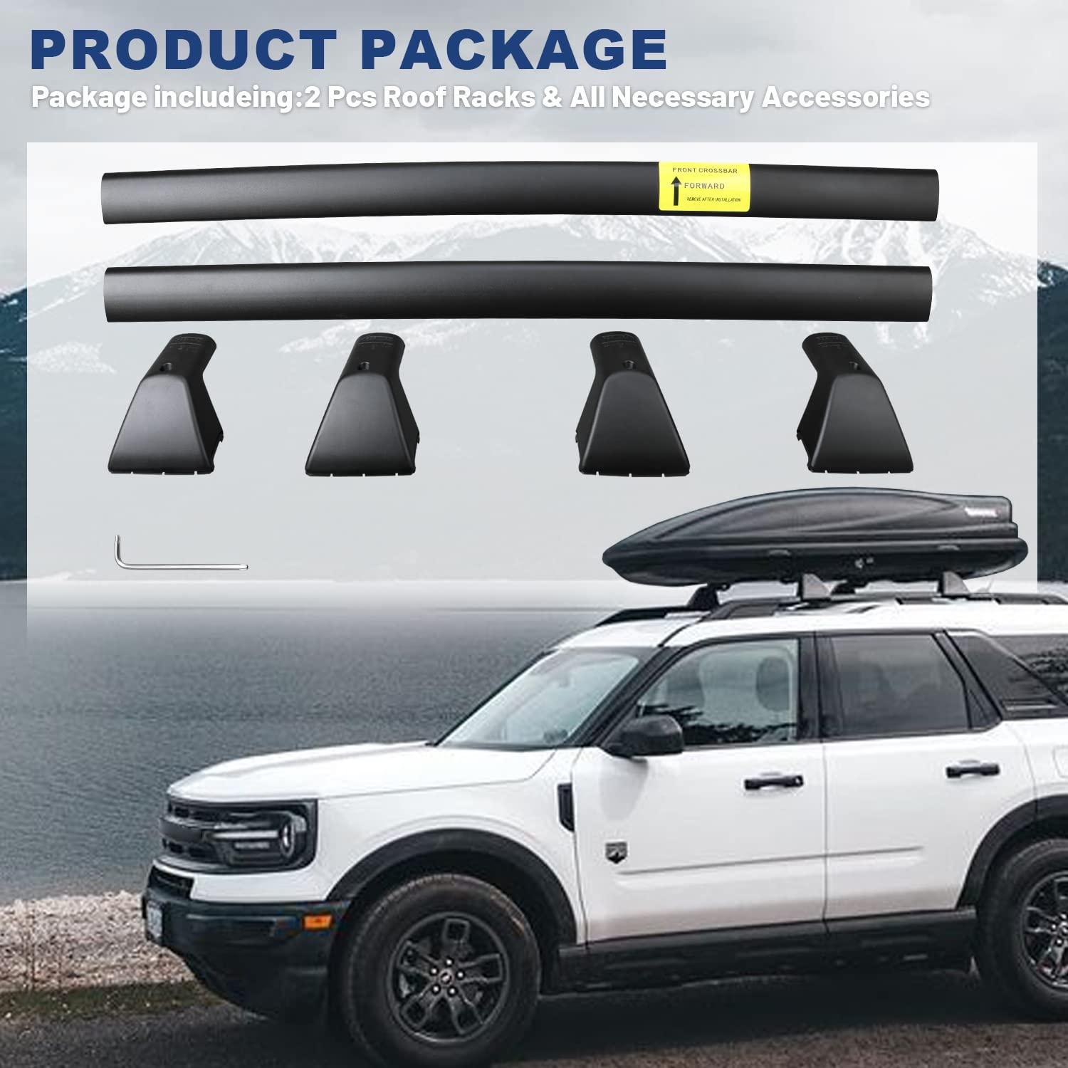 AUXPACBO Cross Bars Fits for Ford Bronco Sport Base & Bigbend 2021 2022 2023 2024 & Outer-Banks 2021 On-Road Adjustable Roof Rack Crossbar Luggage Rack Cargo Carrier (2Pcs)