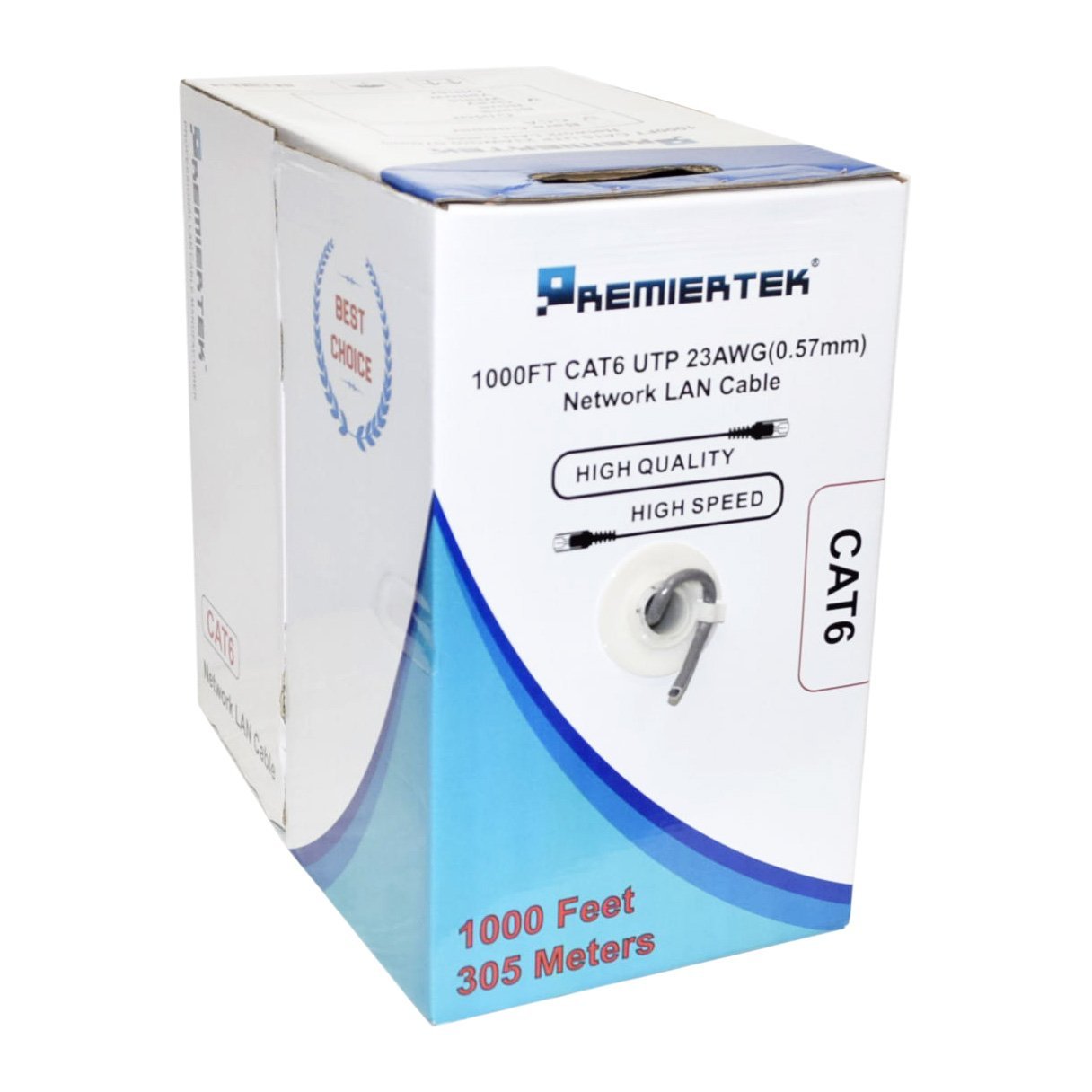 Premiertek 1000Ft Cat6 23AWG UTP Solid 4-Pairs Network Ethernet LAN Cable Bulk White (CAT6-CCA-1KFT-W)