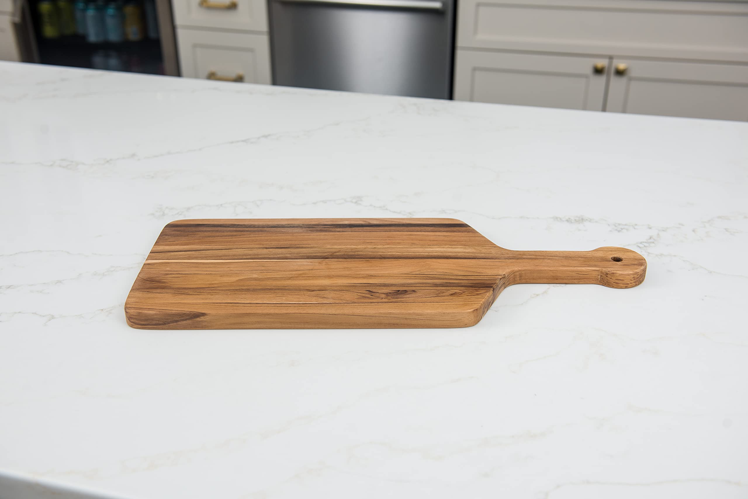 Lipper International Teak Wood Edge Grain Kitchen Paddle Board for Serving, Large, 20" x 8" x 3/4"