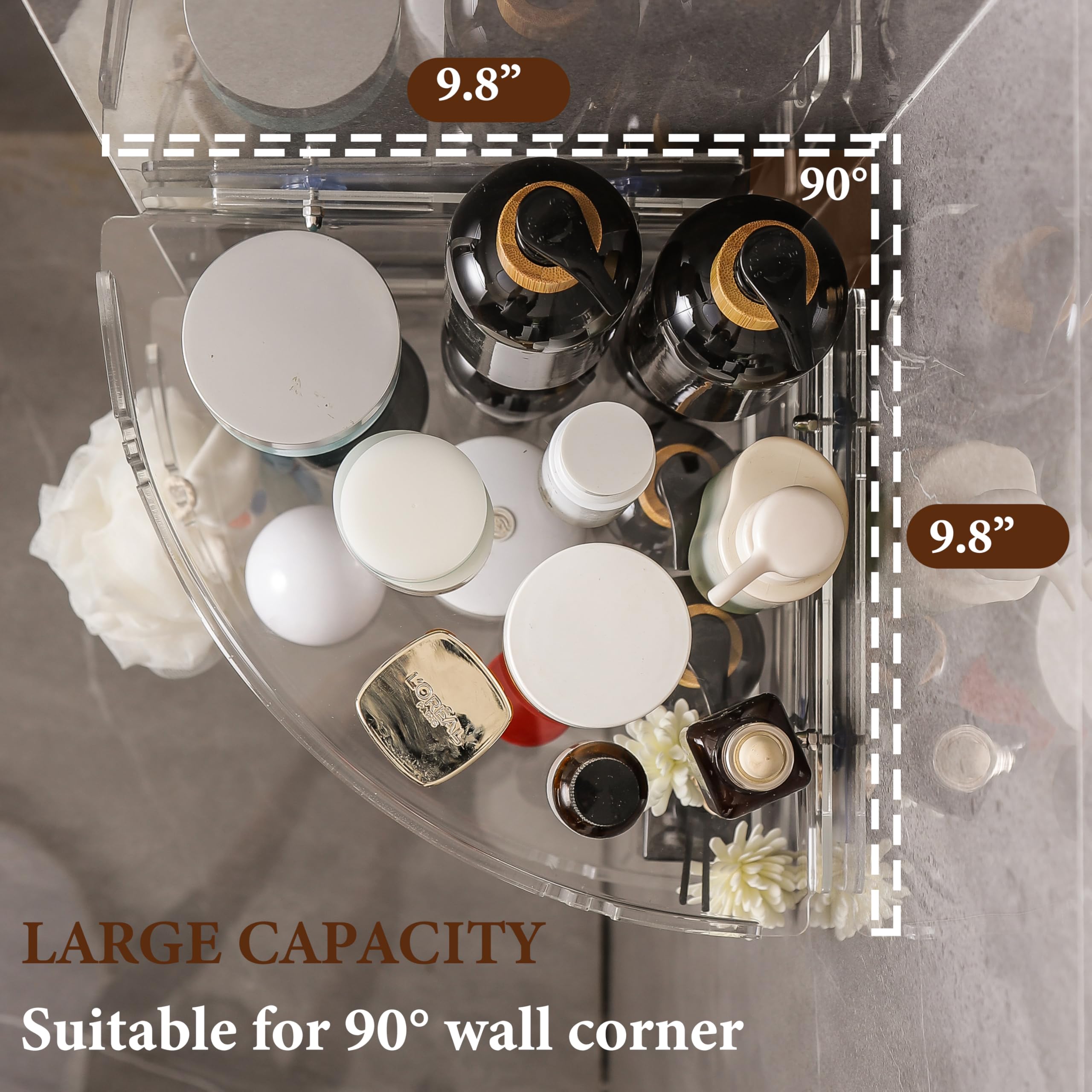 BLBYHO 2 Pack Acrylic Shower Shelves Shower Caddy, Clear Corner Shower Shelf Caddy, Self Adhesive No Drill Stick on Wall Mounted Shower Organizer for Inside Shower, Clear Bathtub Corner Caddy