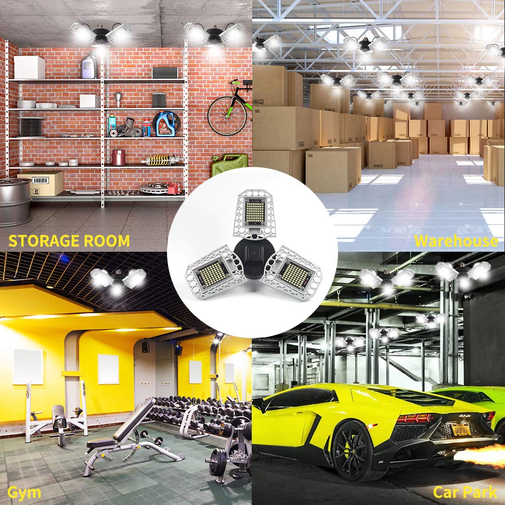 Aiouni LED Garage Lights, 60W 6000K Garage Ceiling Lights, E26/E27 Deformable Garage Lighting, Super Bright LED Shop Lights for Garage, Warehouse, Basement 7200LM