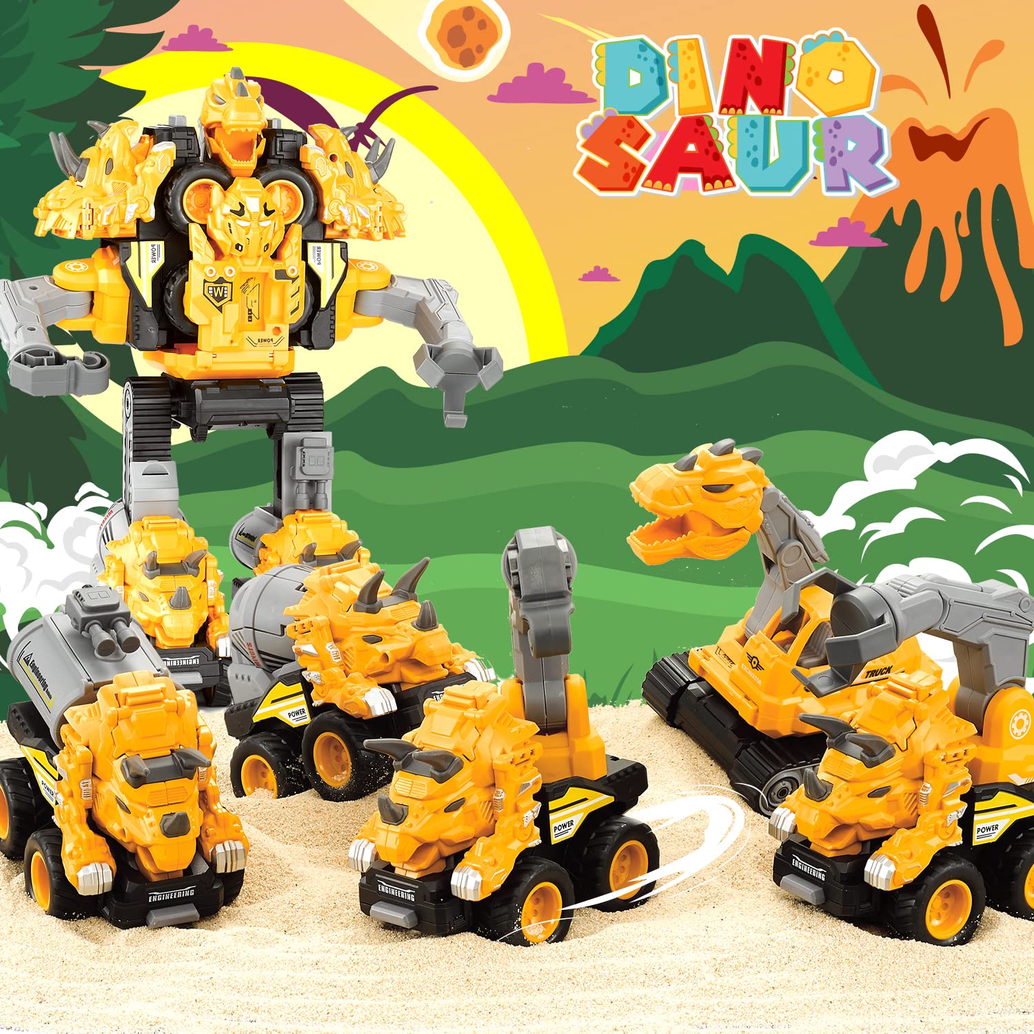 Asoxt Transforming Robot Toys for Toddlers - Build, Play and Learn with Dino and Construction Vehicles,Easy DIY Assembly Function,5 in 1 Educational Toys