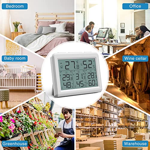 AMIR Indoor Outdoor Thermometer, 3 Channels Digital Hygrometer Thermometer with 3 Sensor, Temperature Humidity Monitor with LCD Display, Wireless Humidity Gauge for Home, Baby Room