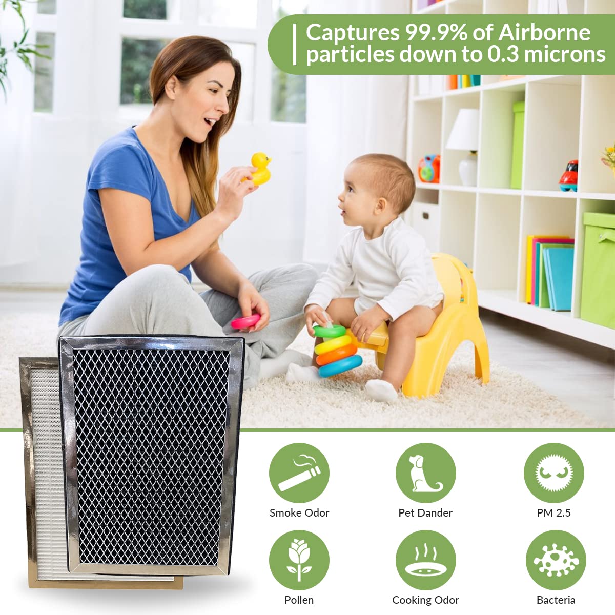 Homeland Goods 25 Replacement Filters Compatible with 25 B1/S1/W1 Air Purifier, 3-in-1 True Hepa and Activated Carbon Filter 4 Pack