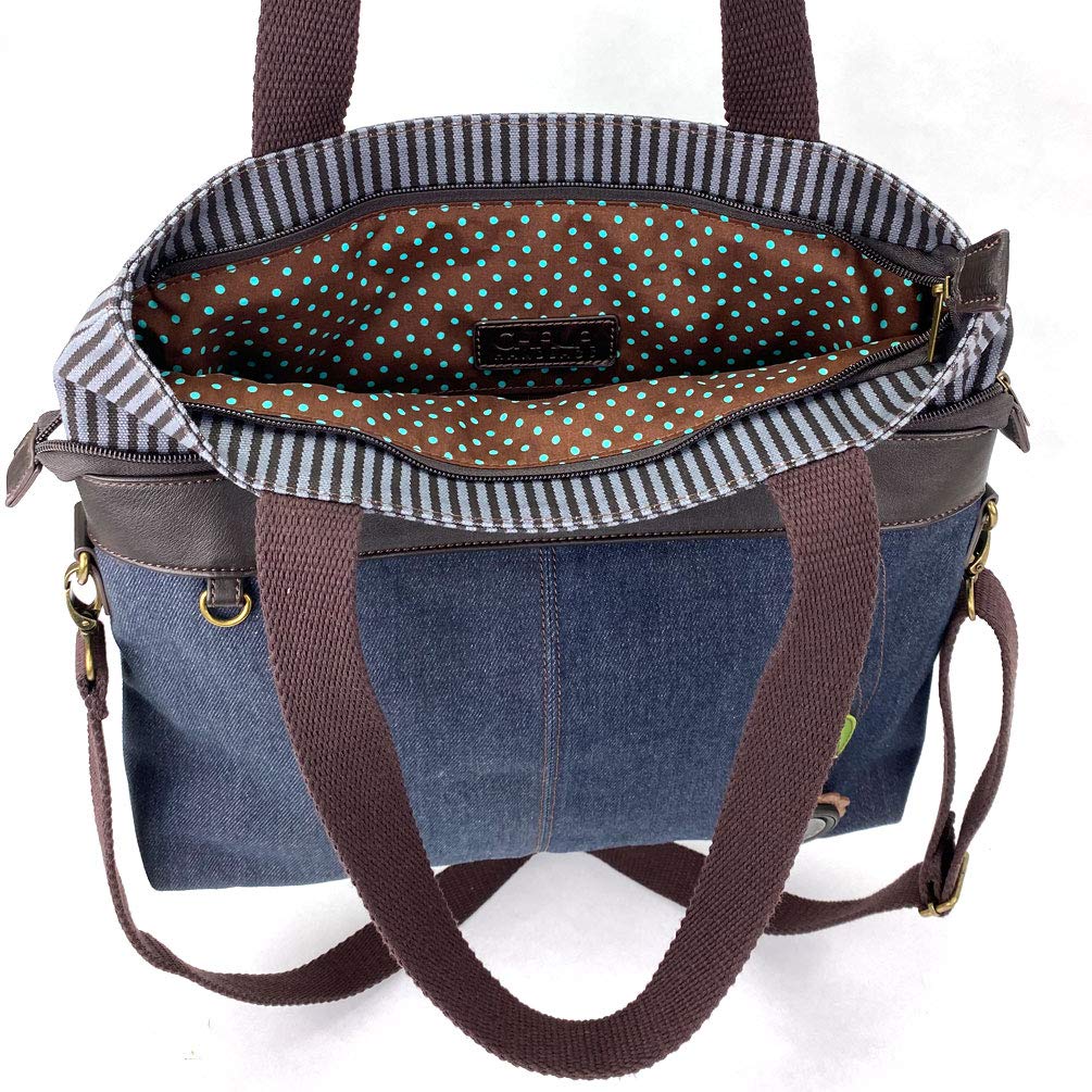 CHALA Denim Convertible Stripe Work Tote in Navy Blue (Metal Slim Cat)