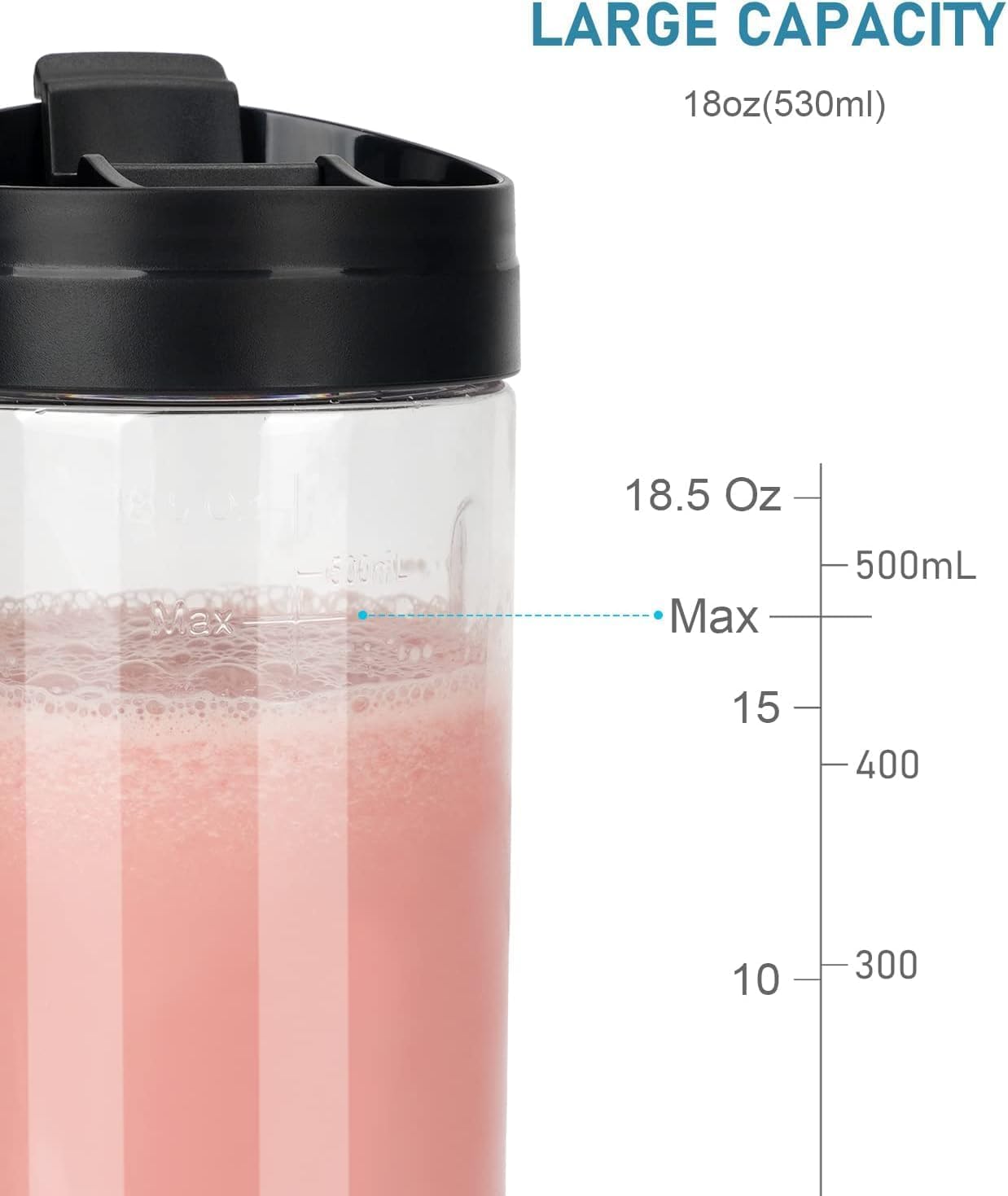 Black Portable Blender, 1-pack, 530 ml (17.90oz)