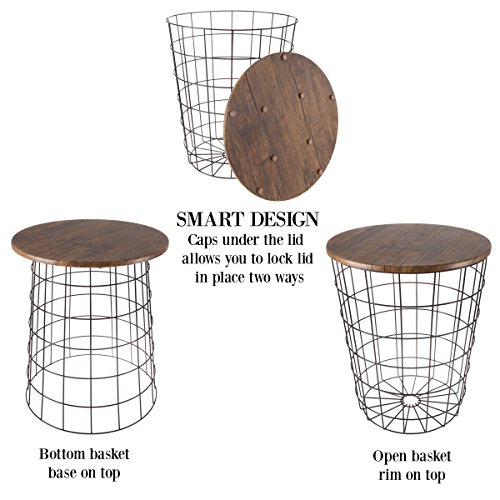 Lavish Home End Storage β Nesting Wire Basket Base and Wood Tops β Industrial Farmhouse Style Side Table, Set of 2 - Round Black, Brown
