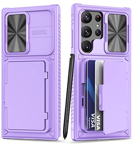 BXYJY for Samsung Galaxy S23 Ultra Wallet Case with Card Holder & Kickstand & Slide Lens Cover, Rugged Anti-Drop Protective Phone Case Cover Compatible with Samsung Galaxy S23 Ultra 5g 2023, Purple