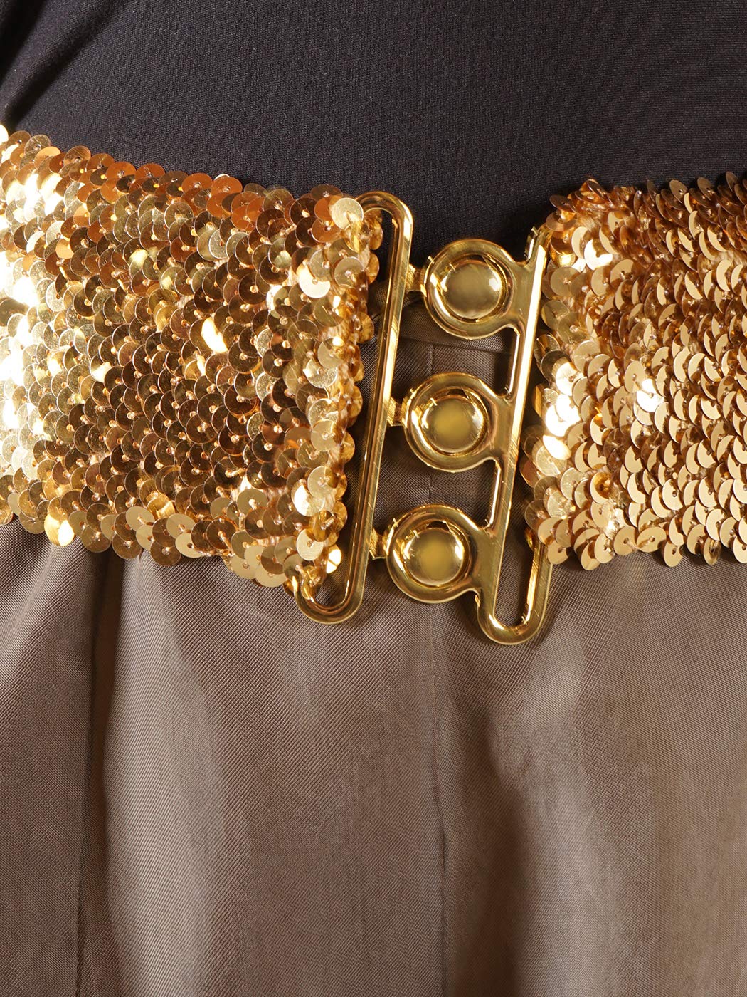 Anna-Kaci Women's Sparkly Glitter Sequin Wide Stretch Elastic Belt Accessory,Gold,One Size