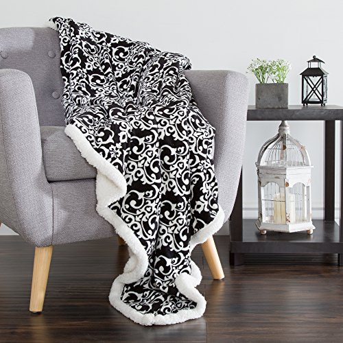 Lavish Home Reversible Fleece Blanket - 50-Inch x 60-Inch Machine-Washable Sherpa Throw - Cozy Blanket for Couch, Chair, or Bed (Black/White)