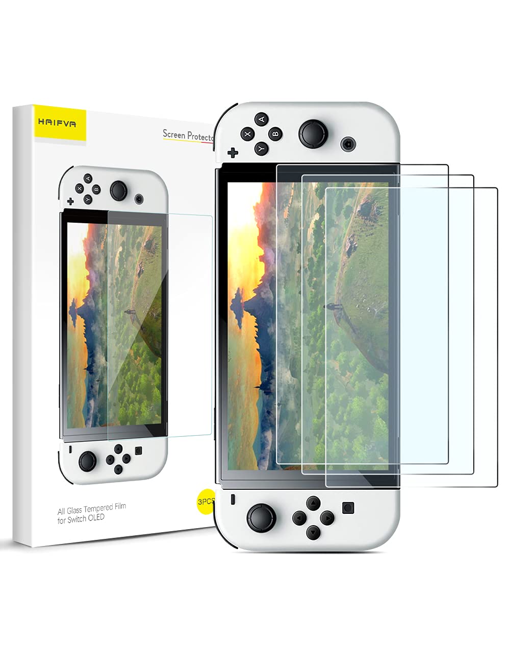 AKNES (3-Pack Tempered Glass Screen Protector Compatible with Switch OLED Model 2021, Transparent HD Clear Anti-Scratch Bubble Free Accessories Protector for OLED Switch