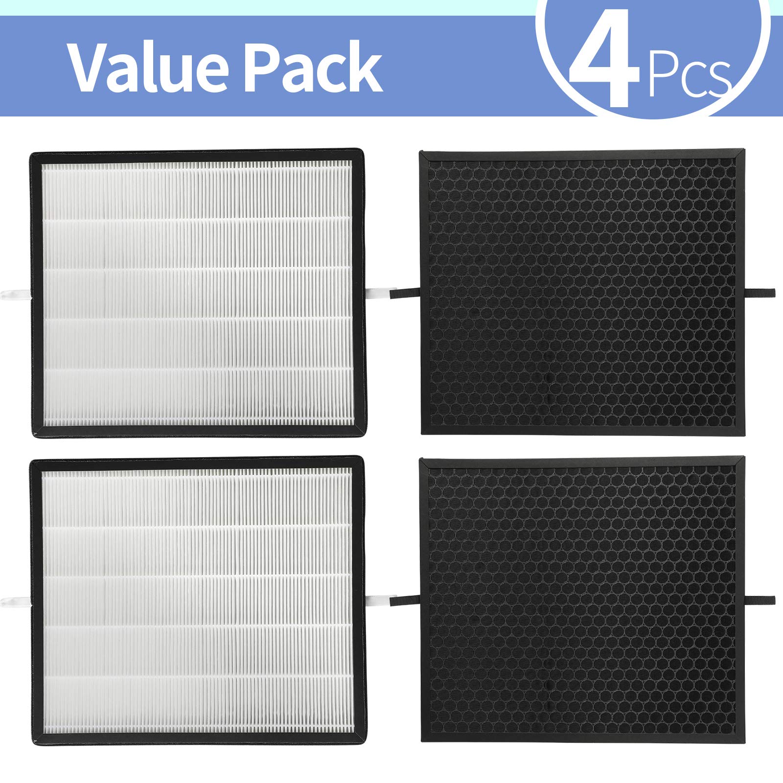 Gazeer True HEPA Filter Replacement Compatible with Levoit LV-PUR131 LV-PUR131-RF HEPA & Activated Carbon Filters, 2 Sets