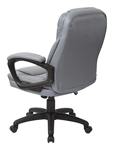 Office Star FL Series Faux Leather Manager's Adjustable Office Chair with Lumbar Support and Padded Arms, Charcoal Grey