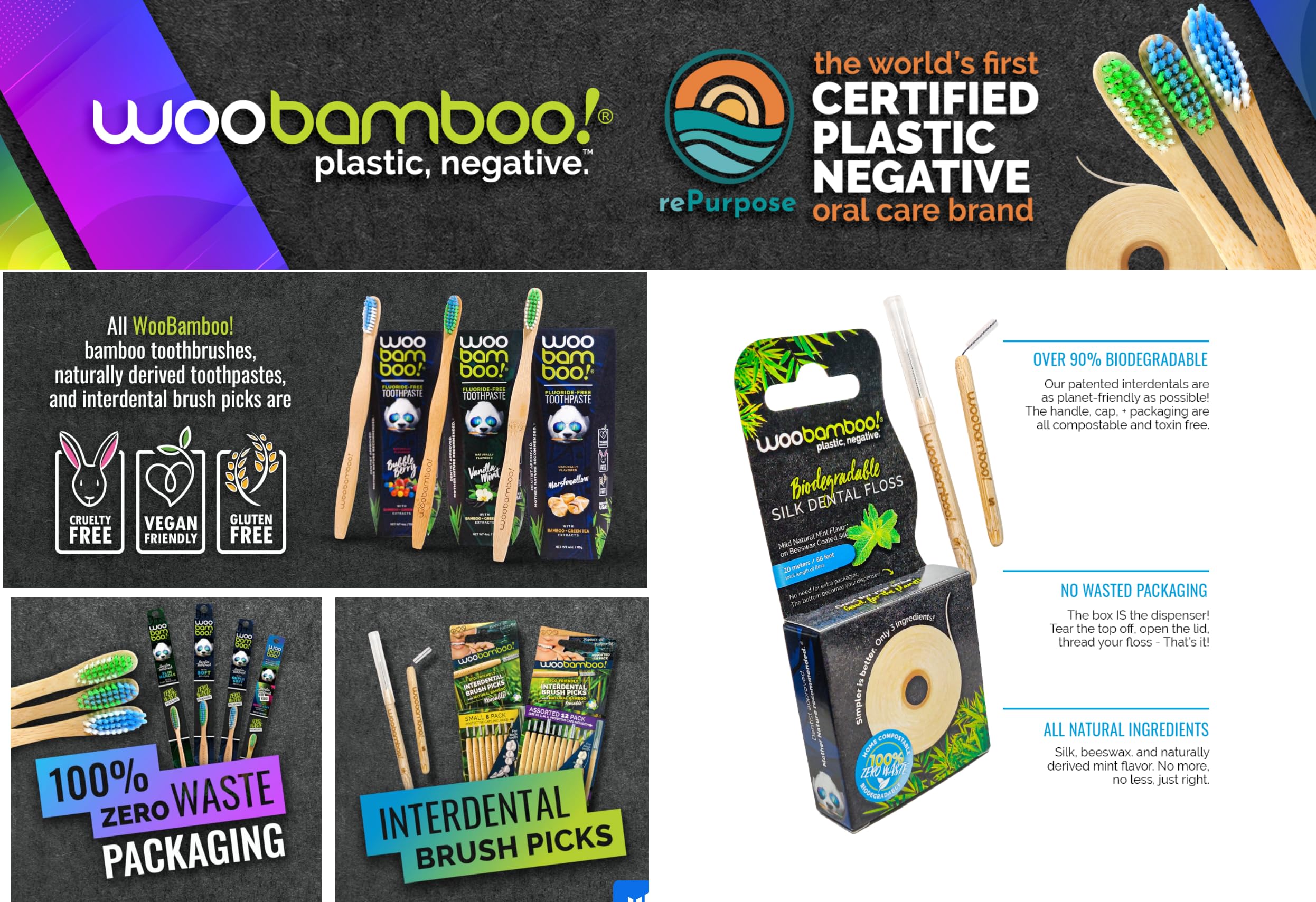 Woobamboo! Adult Soft Bamboo Toothbrush, Sustainable, Biodegradable handle, Dental-Grade Bristles, Plastic Negative (Pack of 1)