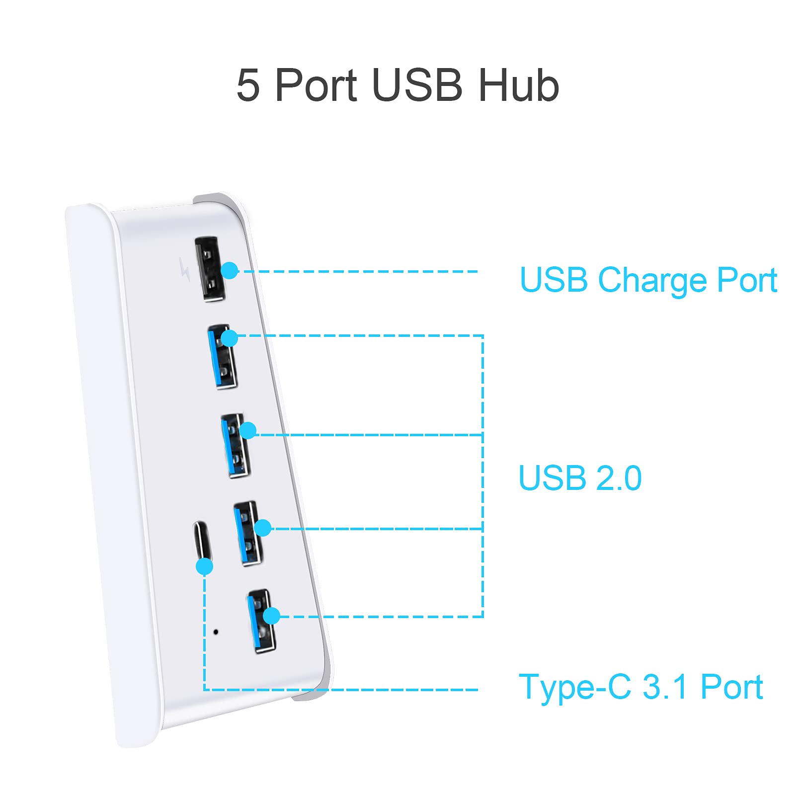 AKNES 5 Port Hub for PS5 Console, USB 2.0 High-Speed Expansion Hub Charger Controller Adapter Connector Compatible with PS5 Gaming Console,Expands Game Console Ports, White