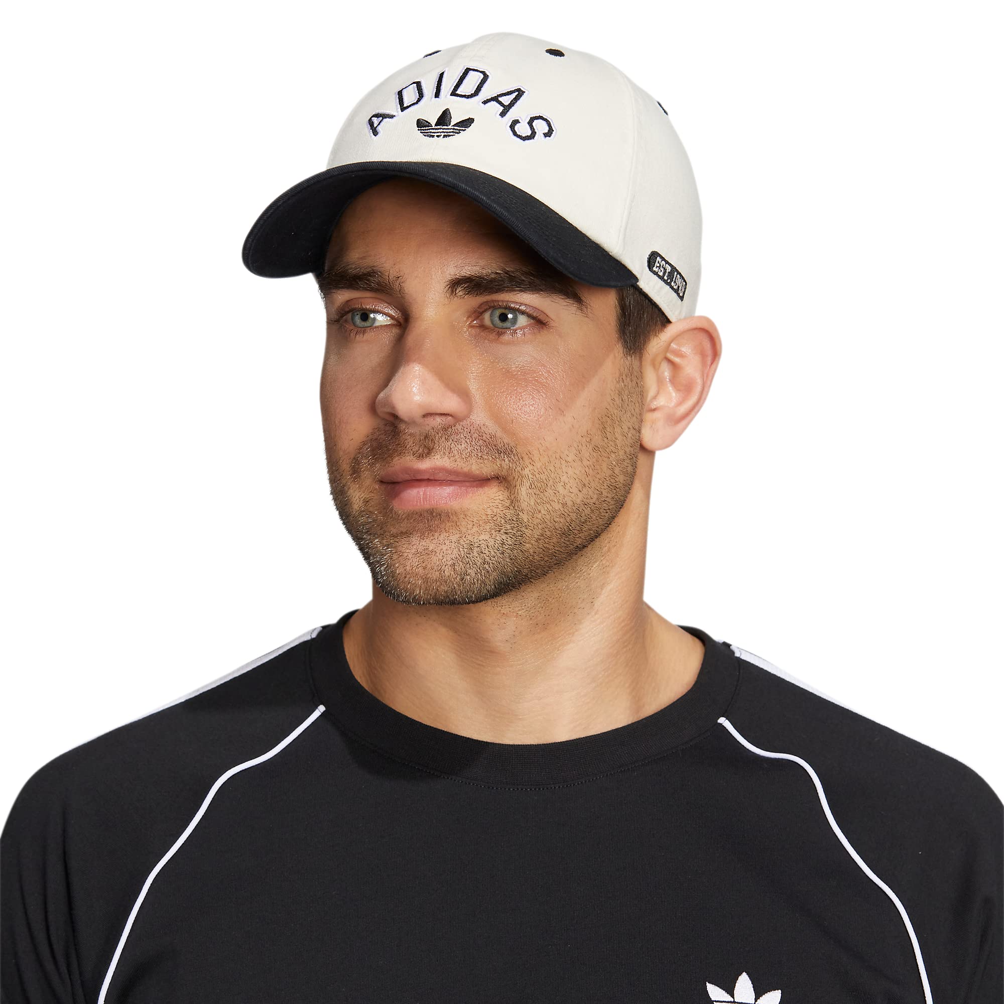 adidas Originals Men's New Prep Relaxed Adjustable Fit Washed Cotton Hat, Wonder White/Black, One Size