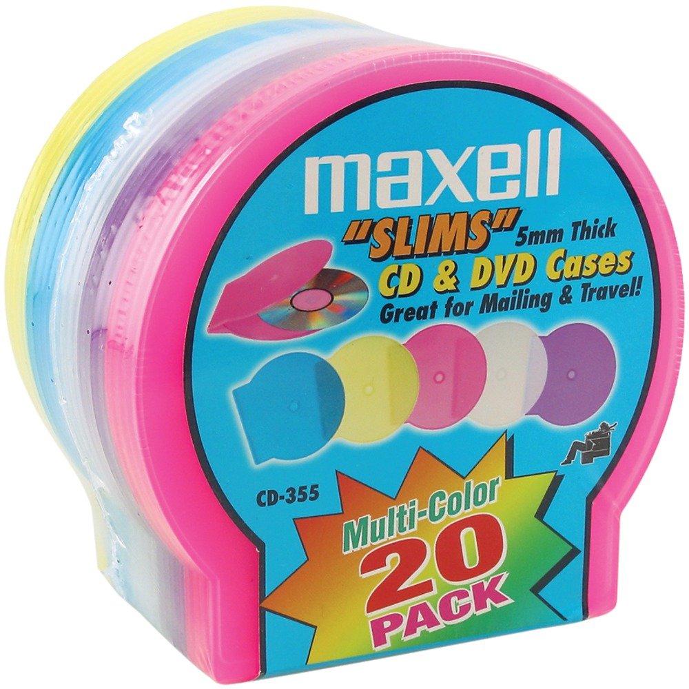 MAXELL 190073 Slim CD/DVD Jewel Cases, 20 pk (Assorted Colors) Consumer electronic