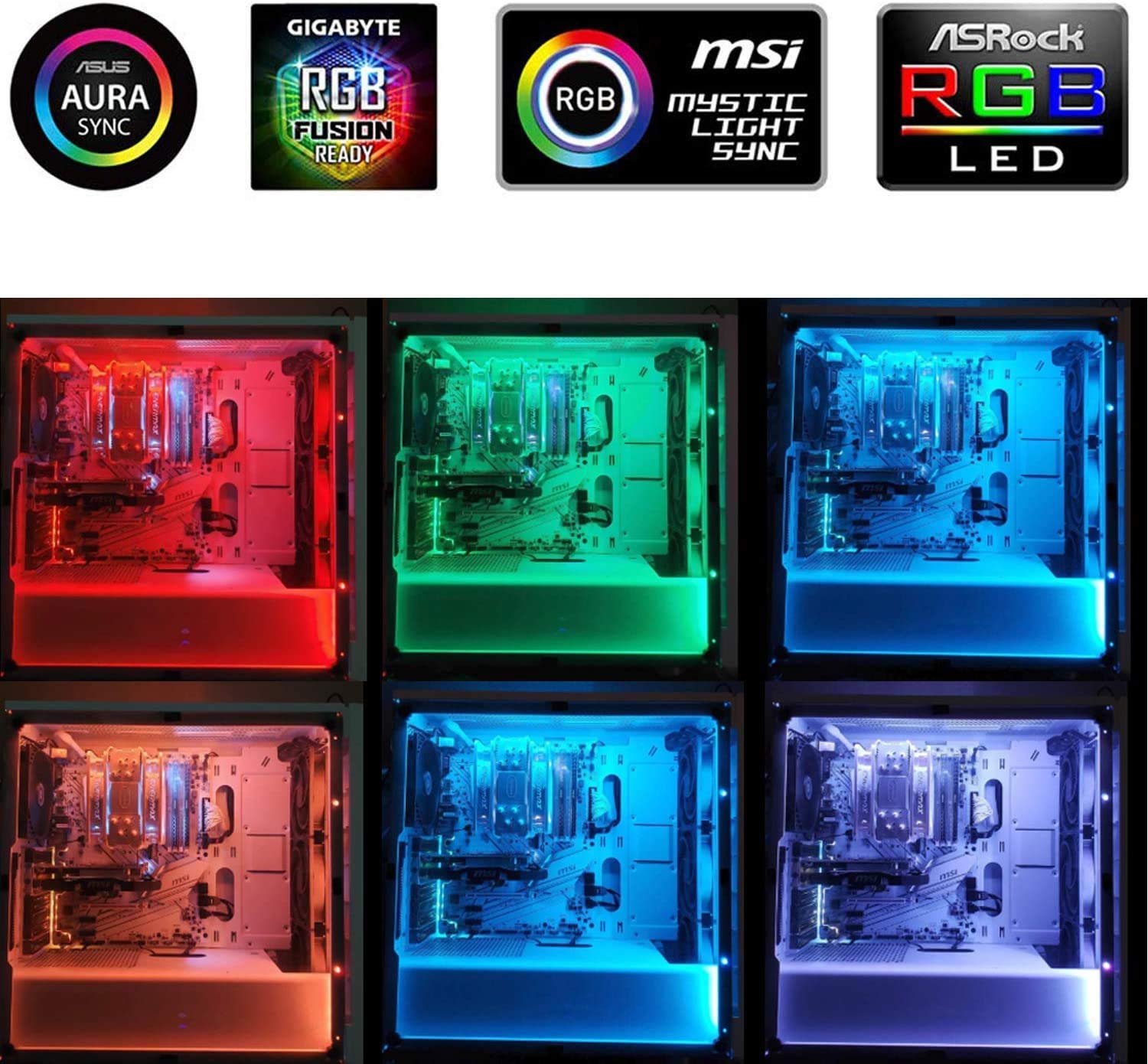 airgoo PC RGB LED Strip Light, 36 LEDs 2pcs 12inch Magnetic LED Strip for Motherboards 12V 4Pin RGB LED Header, Easy to Install with Magnets or Back Self-Adhesive