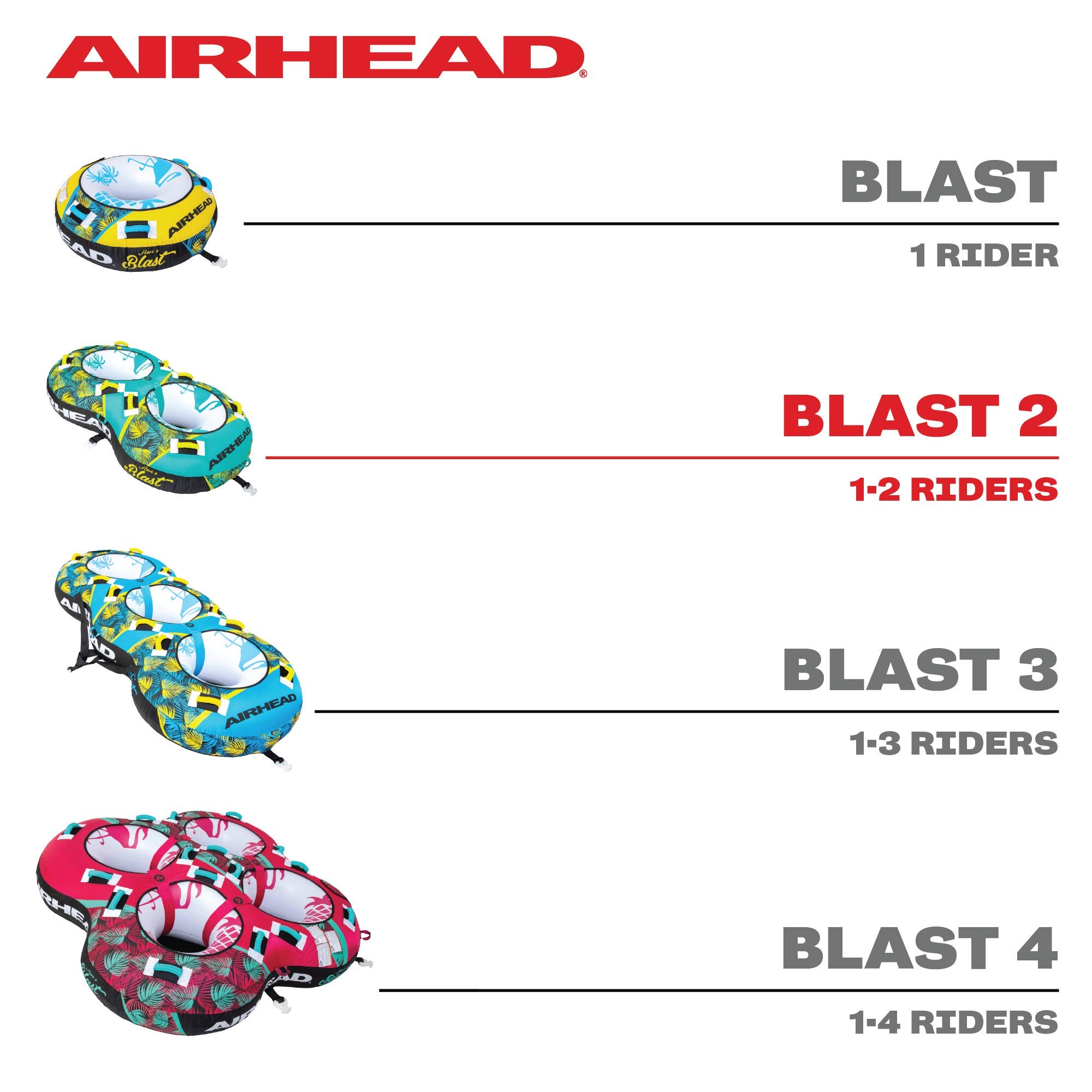 AIRHEAD Blast | 2 Rider Towable Tube for Boating with Dual Tow Points