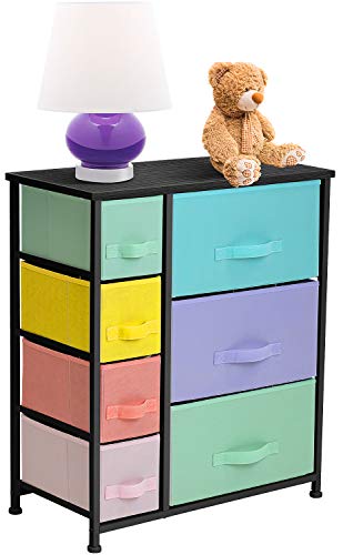 Sorbus Dresser with 7 Drawers - Furniture Storage Chest for Kidâs, Teens, Bedroom, Nursery, Playroom, Clothes, Toy Organization - Steel Frame, Wood Top,Fabric Bins (7-Drawer, Pastel/Black)