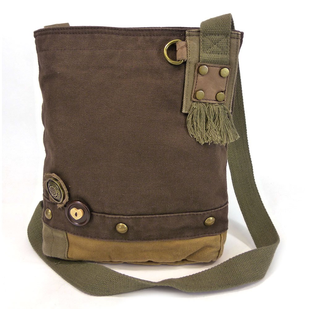 CHALA Handbags Brown/Olive Canvas Patch Cross-body Messenger Bags with 2020 new coin purse (Dark Brown_ Daisy)