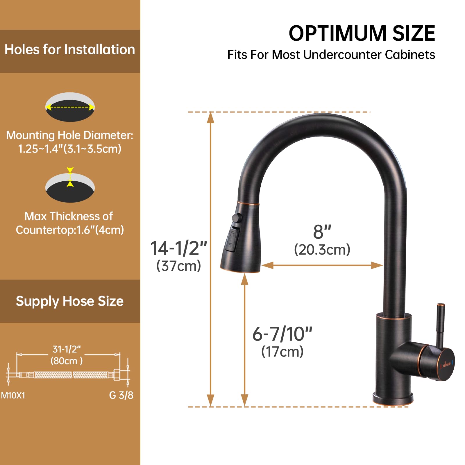 APPASO Oil Rubbed Bronze Kitchen Faucet, Stainless Steel Kitchen Faucet with Soap Dispenser and Pull Down Sprayer, High Arch Faucet Kitchen Bronze for 1 or 2 Hole Sink Without Deck Plate