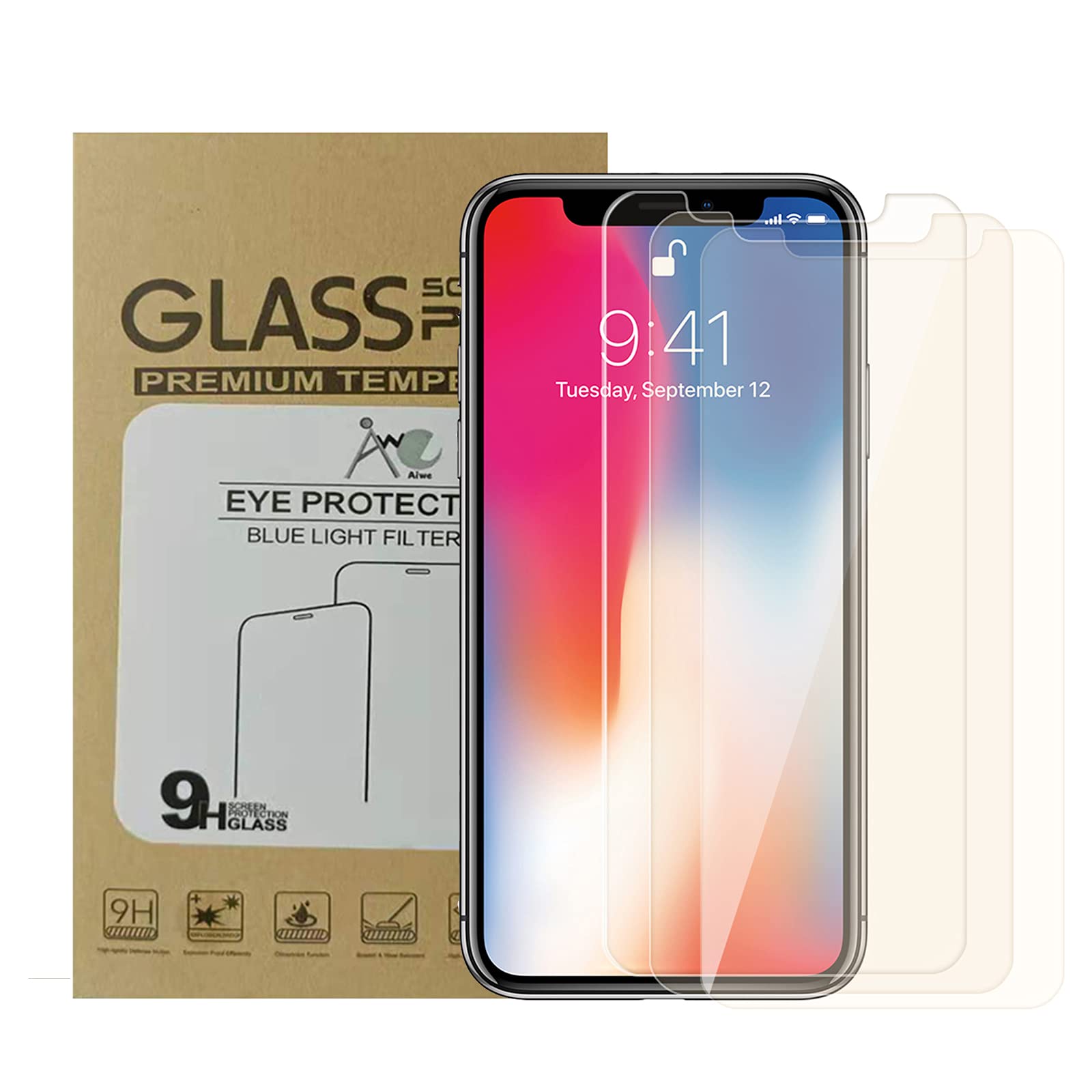 Aiwe 3 Pack Eye Protect Anti-blue Light Compatible with iPhone 12 pro/iPhone 12 (2002) [6.1 inch] Tempered Glass Screen Protector film [Anti-Scratch]