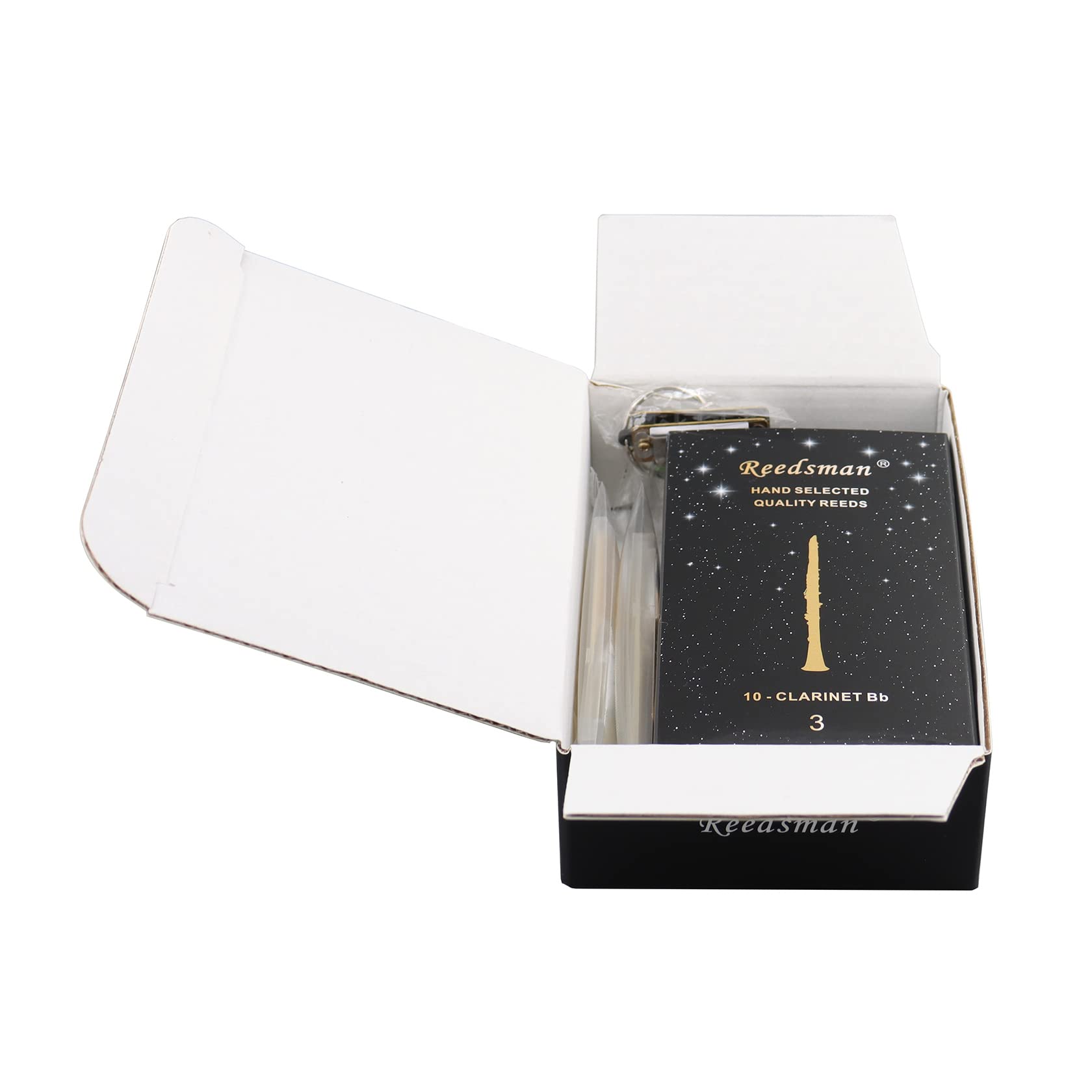 Reedsman Traditional Bb Clarinet Reeds, Includes 10 Plus 2 Total 12 Pack Reeds With Individual Reed Holders and One Mini Harmonica. (Strength 3.0)